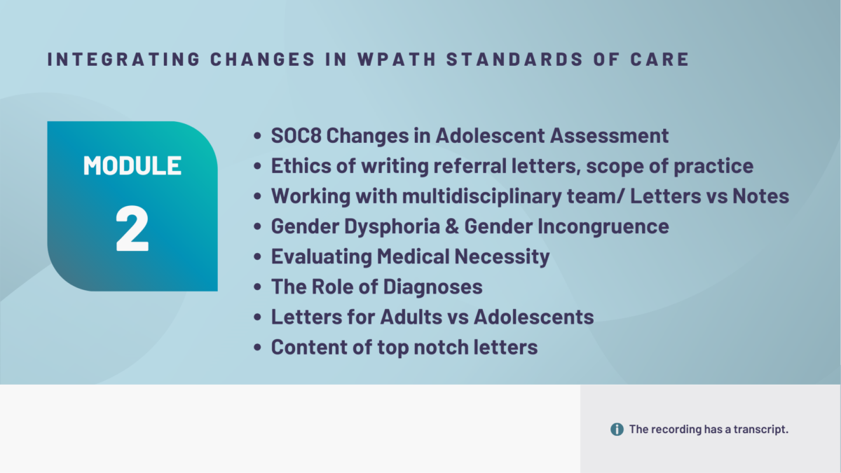 Integrating Changes in WPATH Standards of Care - Gender Health Training ...